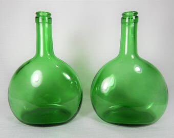 Green glass bottle | Etsy