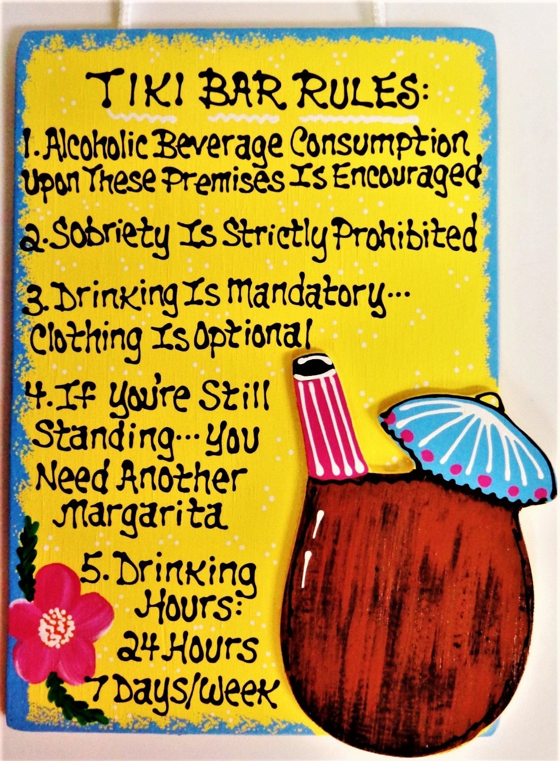 TIKI BAR RULES Sign Tropical Hawaiian Deck Plaque Beach TIKI BAR RULES Sign Tropical Hawaiian Deck Plaque Beach
