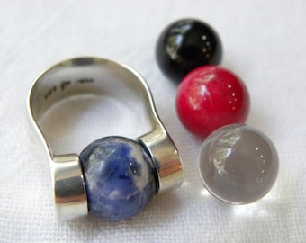 Stone glows in the Dark Interchangeable Marble Ring with