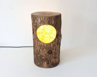 Small LED Log Light Table Lamp Desk Light Real Wooden Log