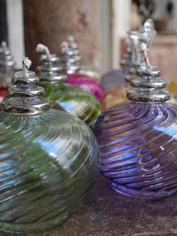Handblown Oil Lamp/Hand Painted Glass Oil Lamp/Garden
