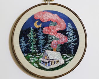 Cabin embroidery | Etsy