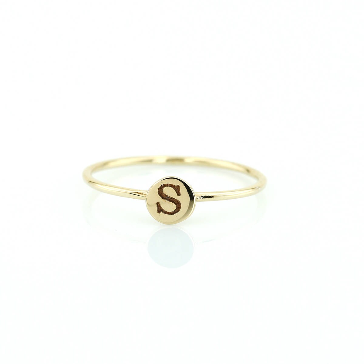 14k Gold Initial Ring / Tiny Letter Ring / Stackable Initial
