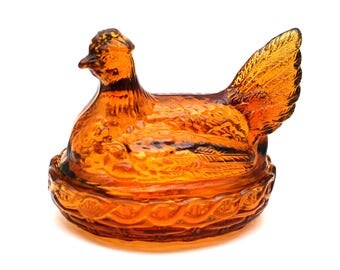 Amber glass hen | Etsy