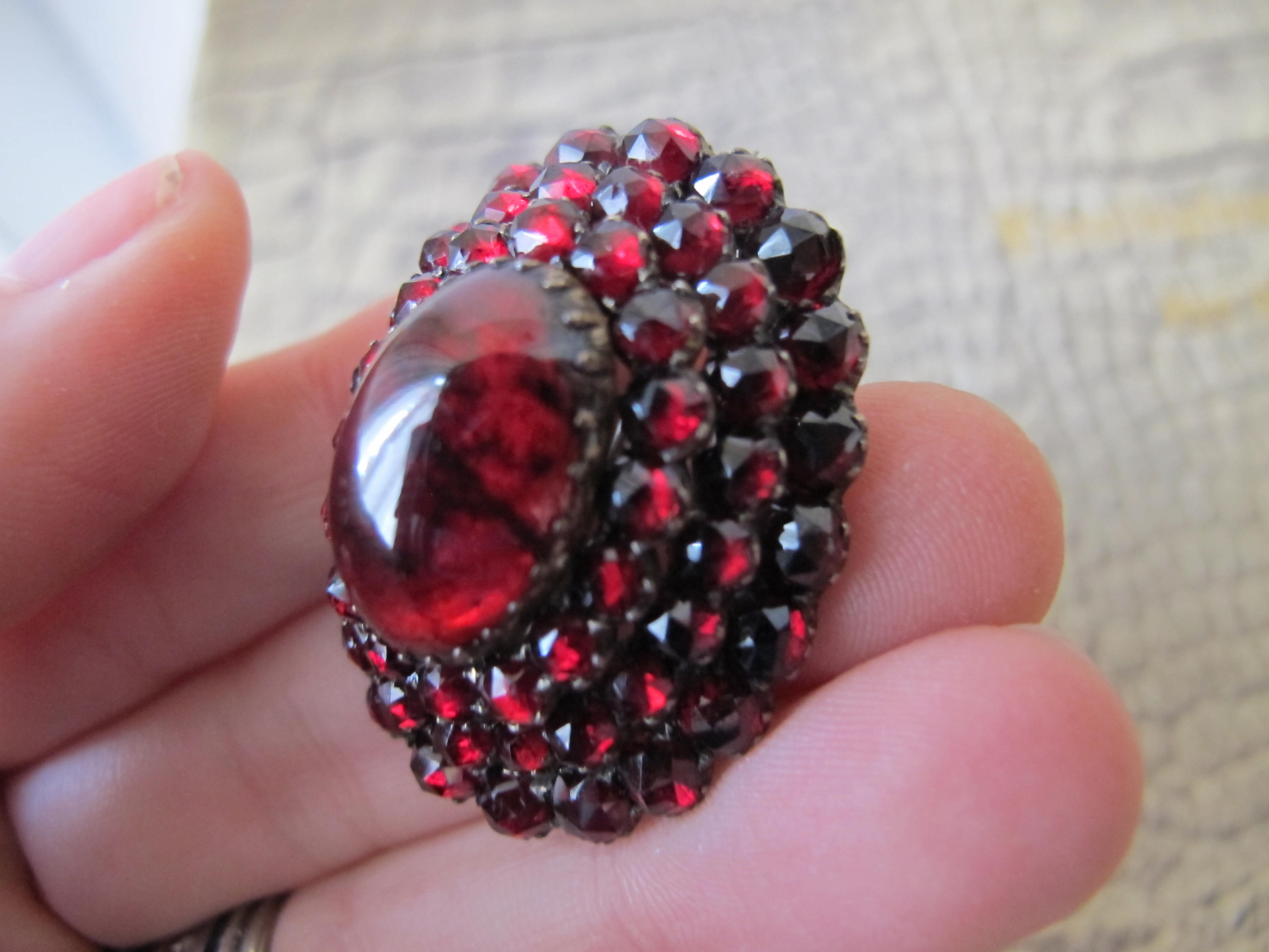 Antique Carbuncle Garnet Cluster Brooch/ Mid Victorian 1800s