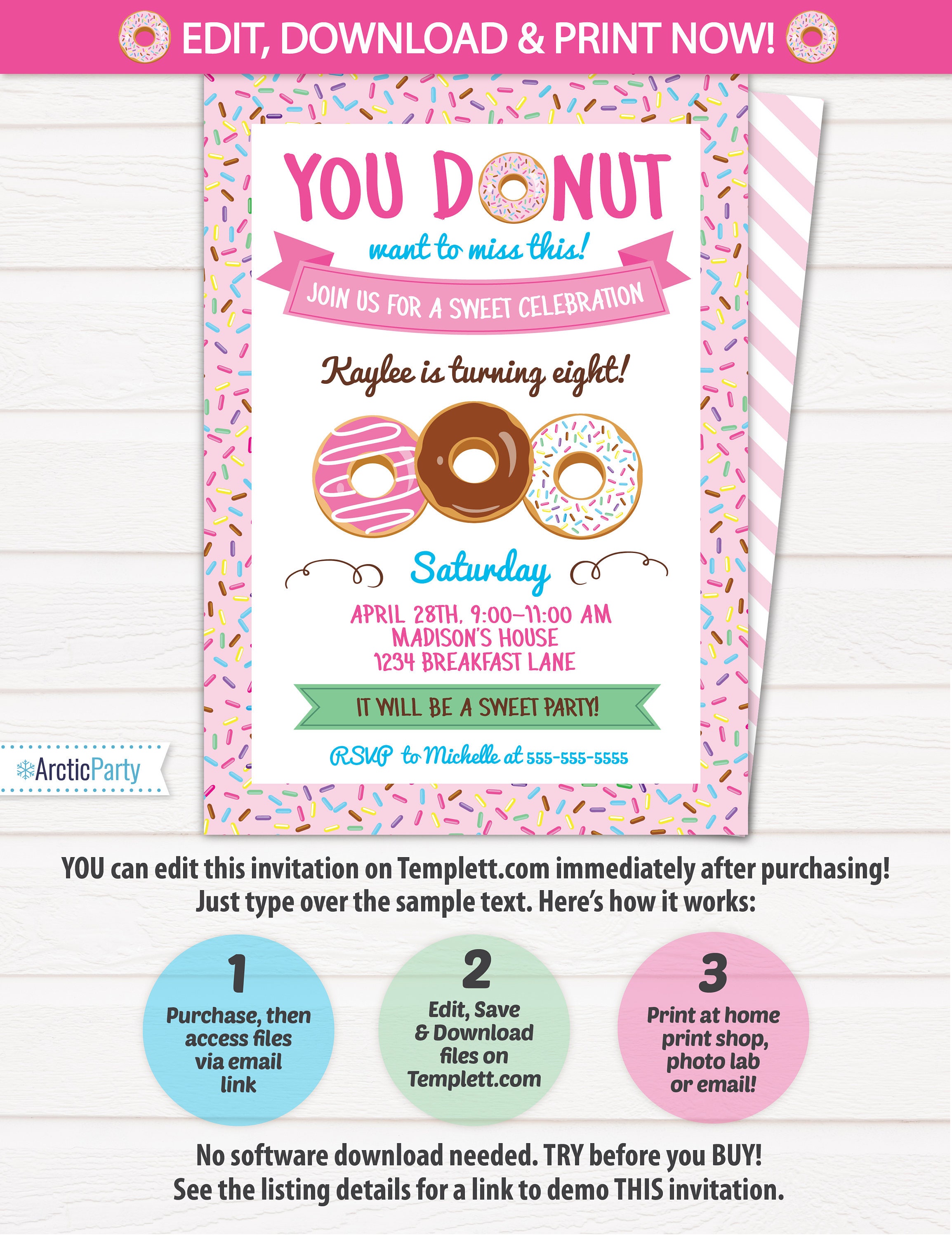 Donut Party Invitations Donut Themed Party Invitation
