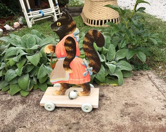 Wooden Toy Cat Pull Along Toy Christmas gift Birthday gift