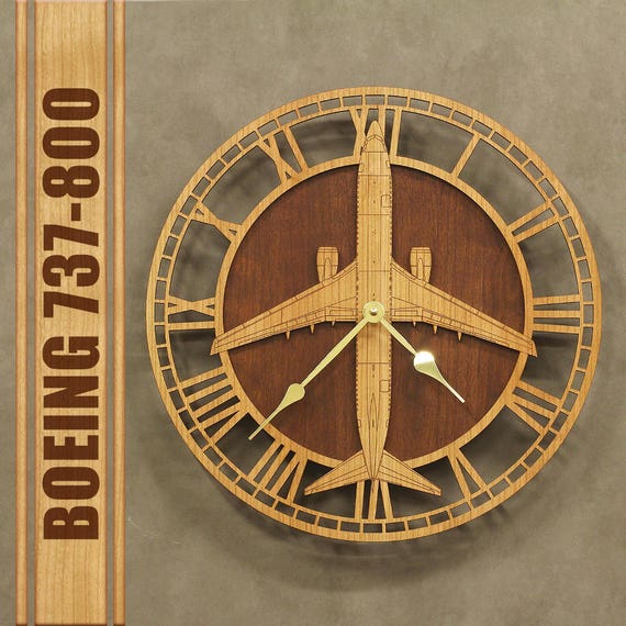 Boeing 737-800 Wooden Wall Clock Aircraft Gift Airplane