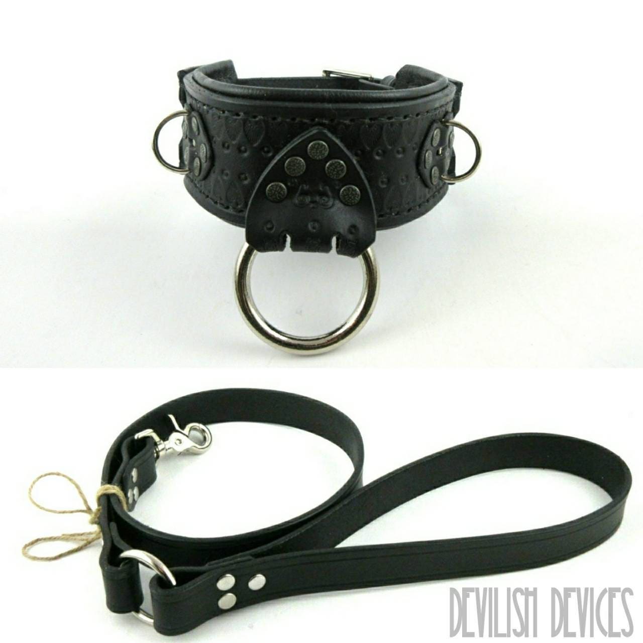Leather Bdsm Collar And Leash Set Mature Fetish Locking Slave