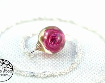 Real Light Pink Rosebud Resin Sphere ring Pressed Flower