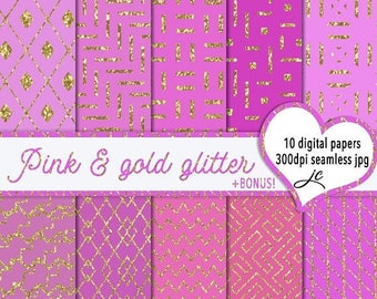 Pink and Gold Glitter Digital Papers gold glitter patterns on