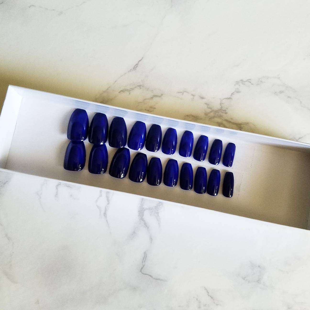 Chic Fall Navy Blue Coffin/Ballerina Shape Press On Nails