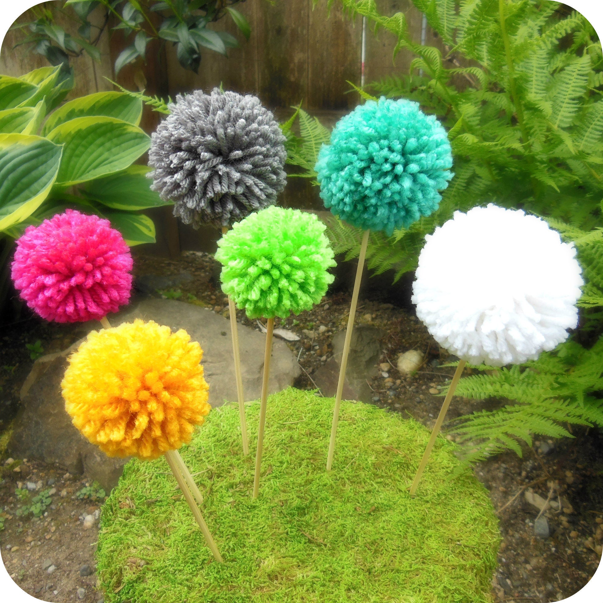 Set of 6 Yarn Pom Poms Size Large 3 inch