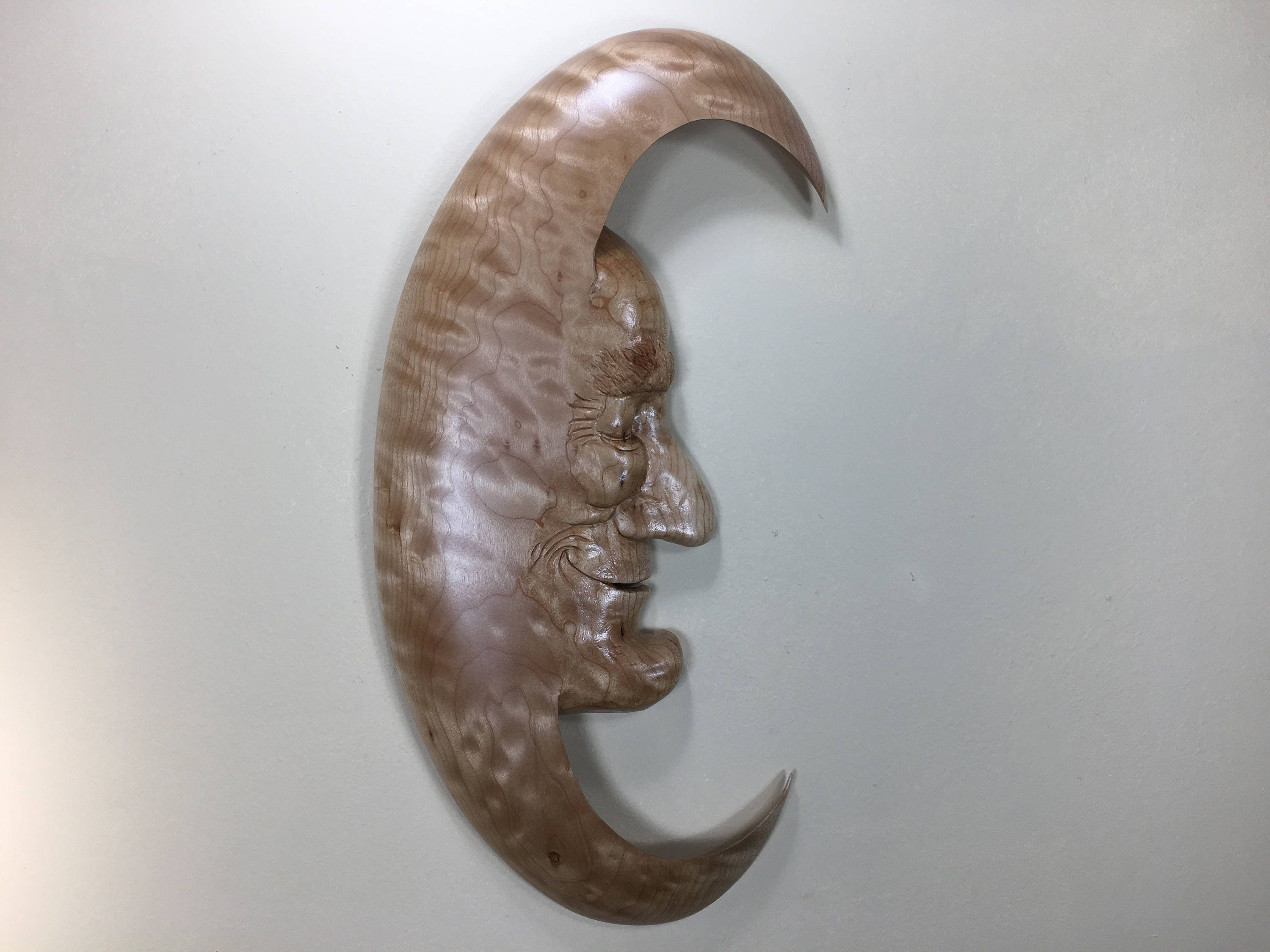 Man in the Moon Wood Carving a Unique Moon Man Sculpture Present