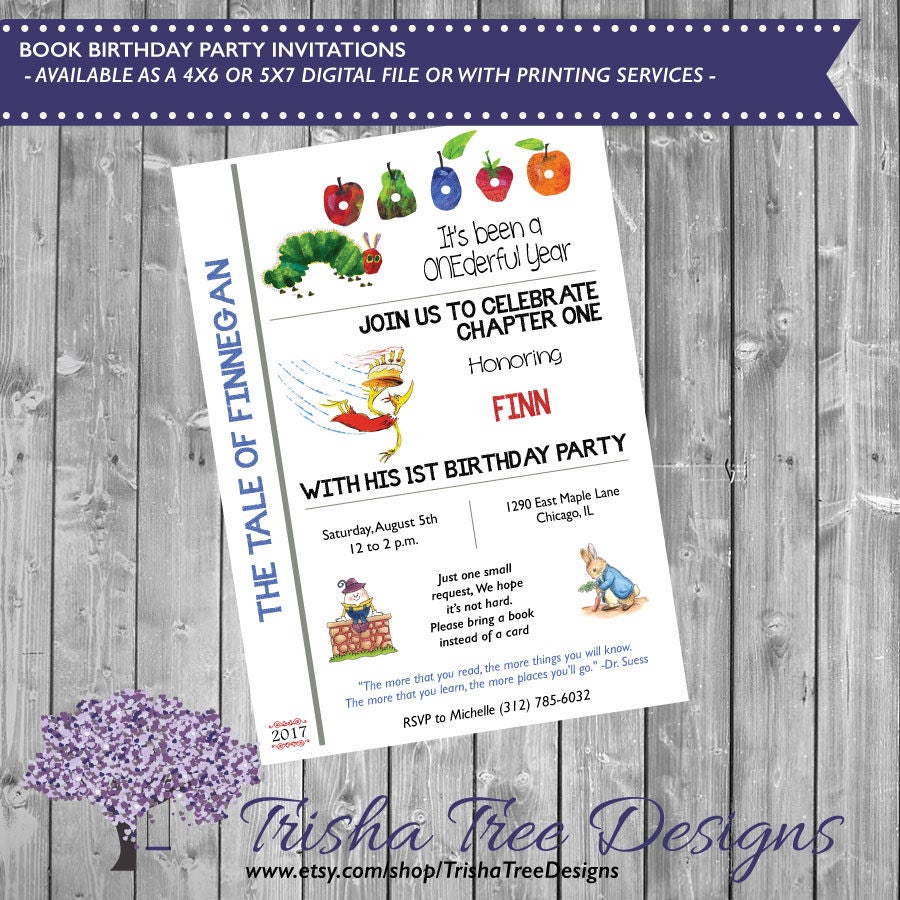 Book Themed Birthday Party Invitation Book Birthday Invite