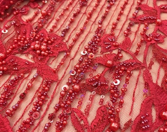 Beaded lace fabric | Etsy