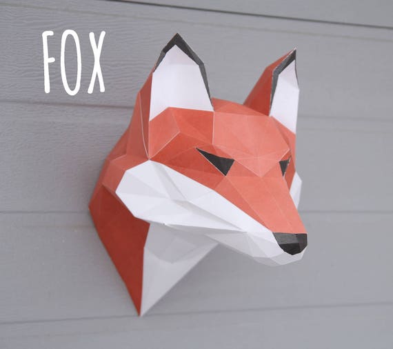 Fox template fox head / paper craft fox / Low Polygon / 3D