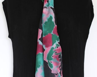 Gorgeous painted thick silk large scarf with rolled hem.