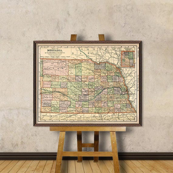 Nebraska map Vintage map of Nebraska fine print Archival