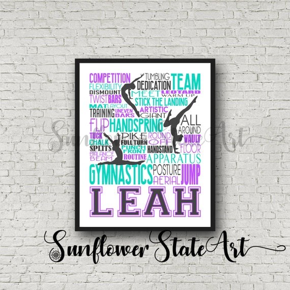 Personalized Gymnastics Poster Typography Gymnast Gift Gift