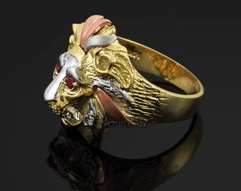 Gold lion ring | Etsy