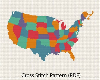 ORIGINAL USA xl Map Cross Stitch Pattern. Stitch the states.