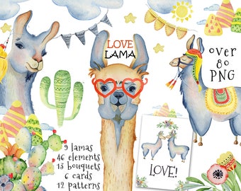 Cute llama clipart | Etsy