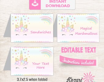 Unicorn food card | Etsy