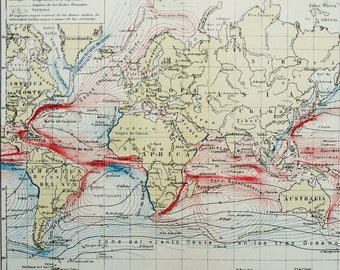 World Map of the Ocean Currents 1893 Print Poster