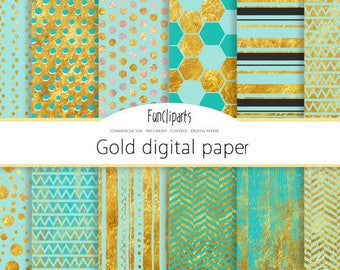 Gold Digital Paper Golden Background Glitter stripes Gold Foil