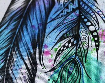 Feather painting | Etsy