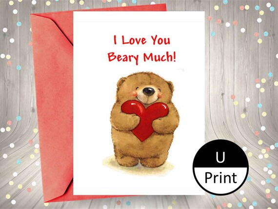 Valentines Day Printable Card Childrens Teddy Bear Heart I
