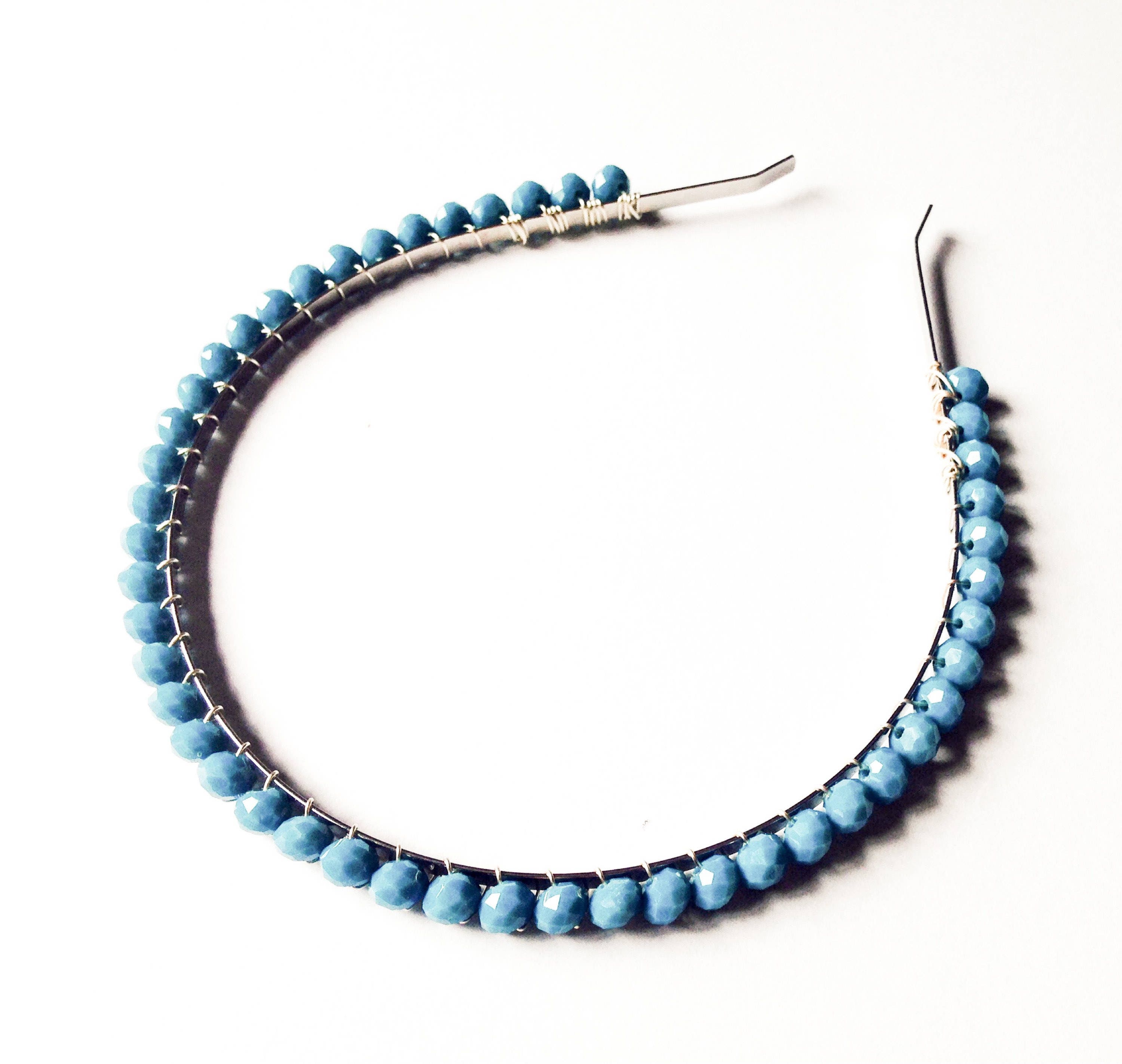 Opaque Light Blue Crystal Headband Dusky Denim Blue Hair