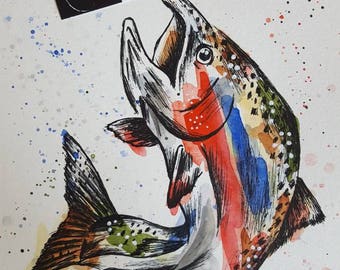 Salmon painting | Etsy