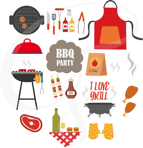 Bbq Clipart, Bbq Graphics, Outdoor Barbecue Clipart Set, Invitation ...