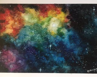Original Outer Space watercolor painting direct from Texas
