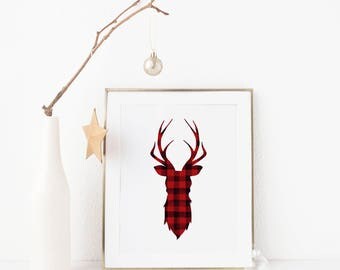 Christmas deer print | Etsy
