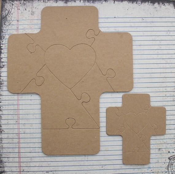 7 Piece Cross Shaped Jigsaw Puzzle w/heart Bare chipboard die