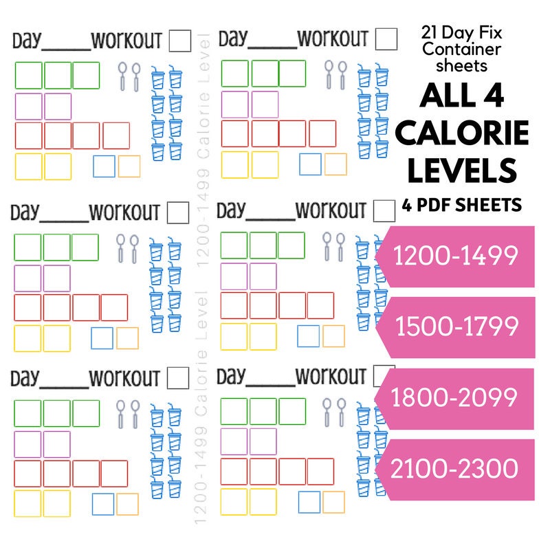 21 Day Fix Printable Container Tracking Sheets For All Four