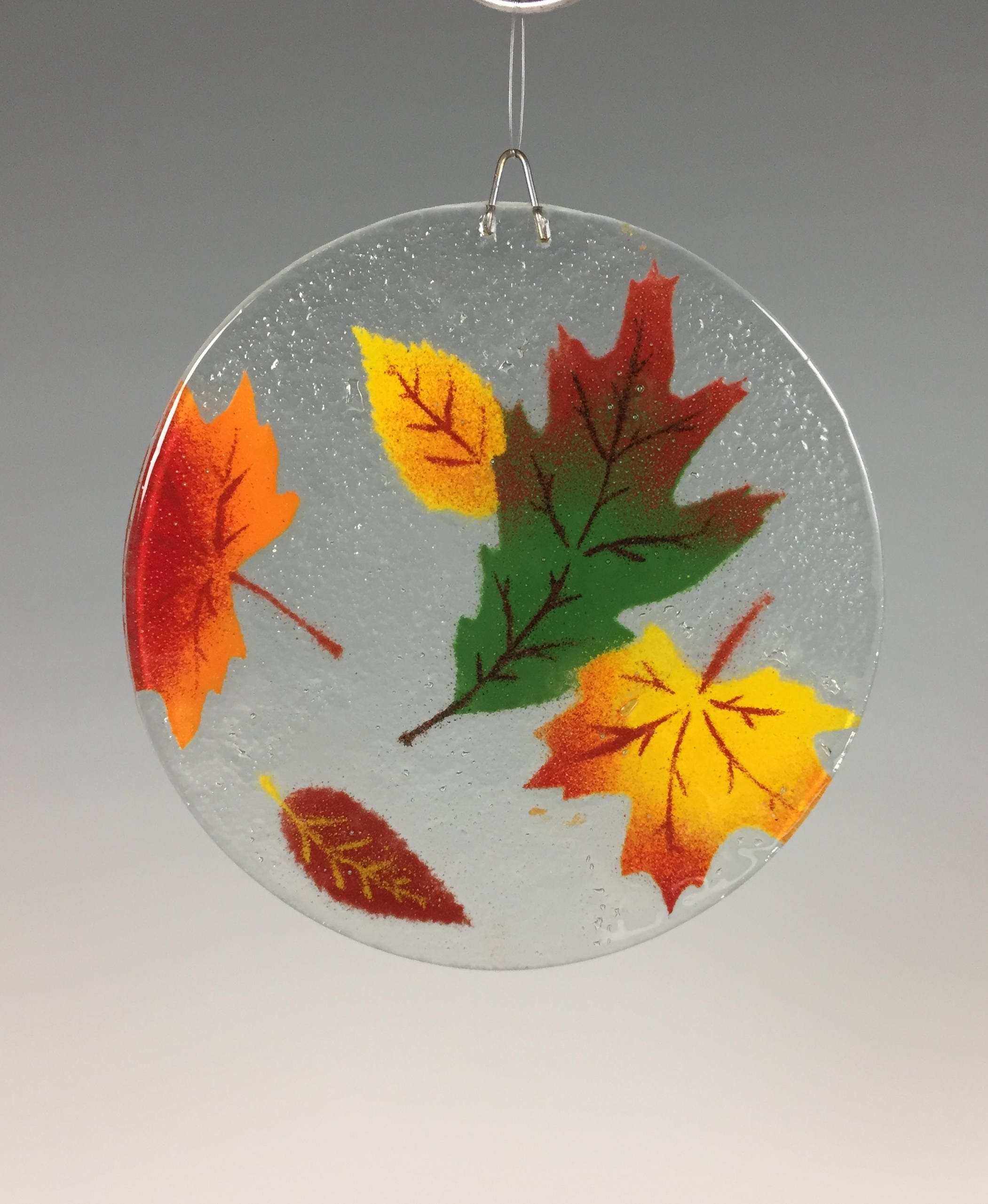 Fall Leaves Suncatcher Foliage Autumn Window Hanging Fused