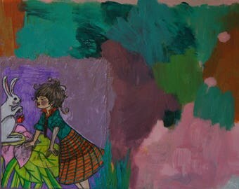 Rabbit Mixed Media 6x6 8x8 and 12x12 Print of Original