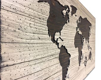 Wood world map | Etsy