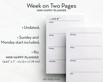 Mini happy planner printable undated weekly planner on 4 pages