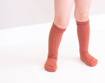 Knee High Socks Black Cherry With Ties Merino Wool Hand Knit