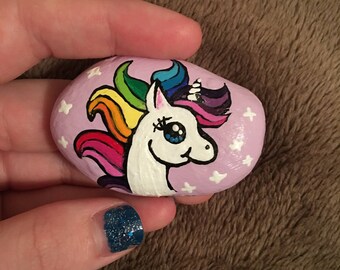 Unicorn painted rock | Etsy