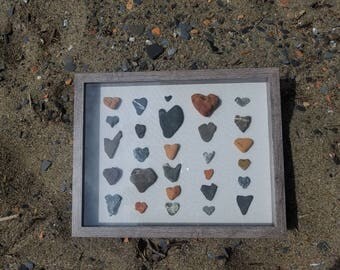 Pebble art/ Family of four/ Heart shaped rock/ driftwood/
