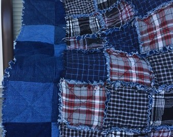 Denim rag quilt tutorial PDF pattern picnic blanket