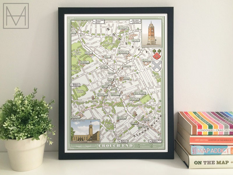 Crouch End London N8 illustrated map giclee print