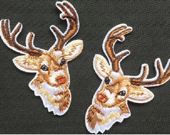 Rampant Stag Pair Deer Buck Felt Heraldic Heraldry Iron on or