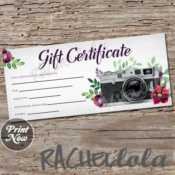 Red Floral Camera Printable Gift Certificate Template Spring Summer 